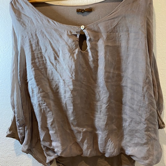 Tops | Loose Tan Silk Blouse Nwot | Poshmark